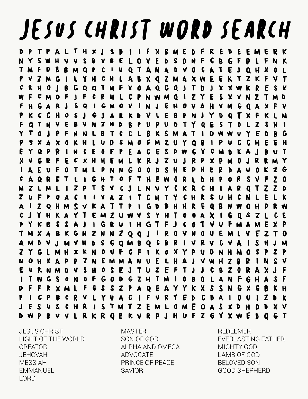 Jesus Christ Word Search – Latter Day Baby